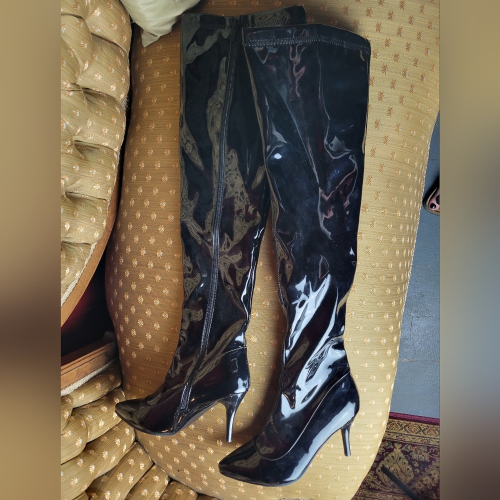 Thigh High Patent Leather Boots - Gem